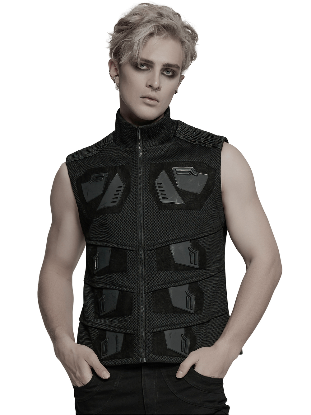 Cyberpunk Mesh and Leather Vest with 3D Rubber Detailing