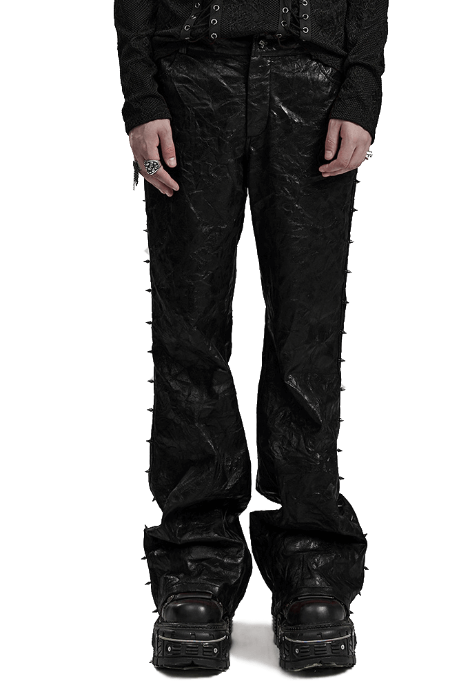 Edgy Black Faux Leather Spiked Goth Pants for Punk Fashion