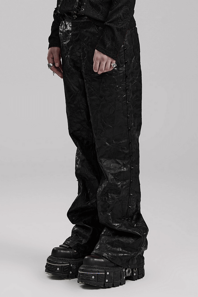 Edgy Black Faux Leather Spiked Goth Pants for Punk Fashion