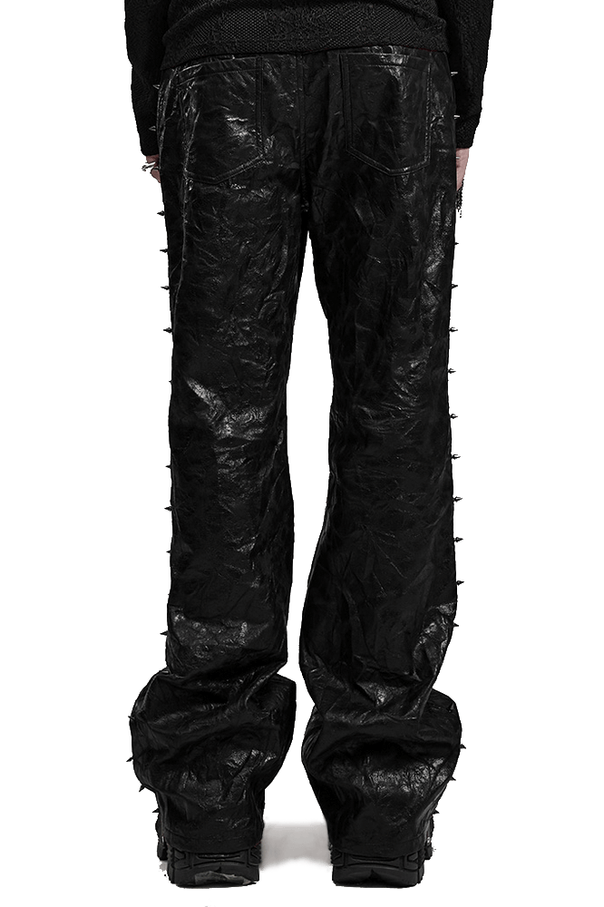 Edgy Black Faux Leather Spiked Goth Pants for Punk Fashion