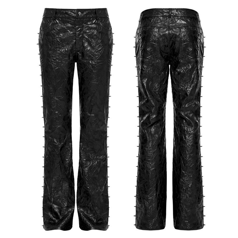 Edgy Black Faux Leather Spiked Goth Pants for Punk Fashion