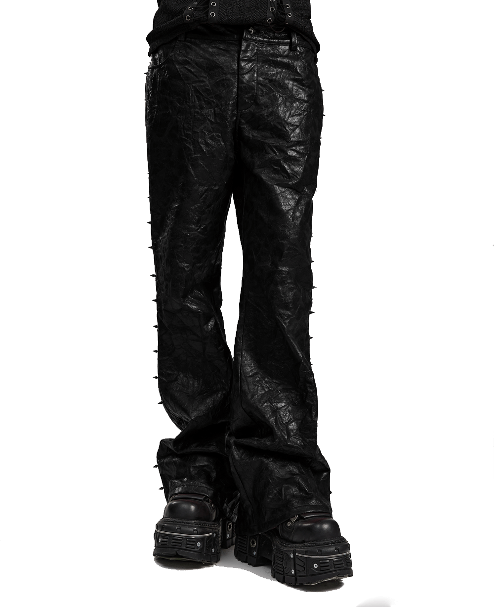 Edgy Black Faux Leather Spiked Goth Pants for Punk Fashion