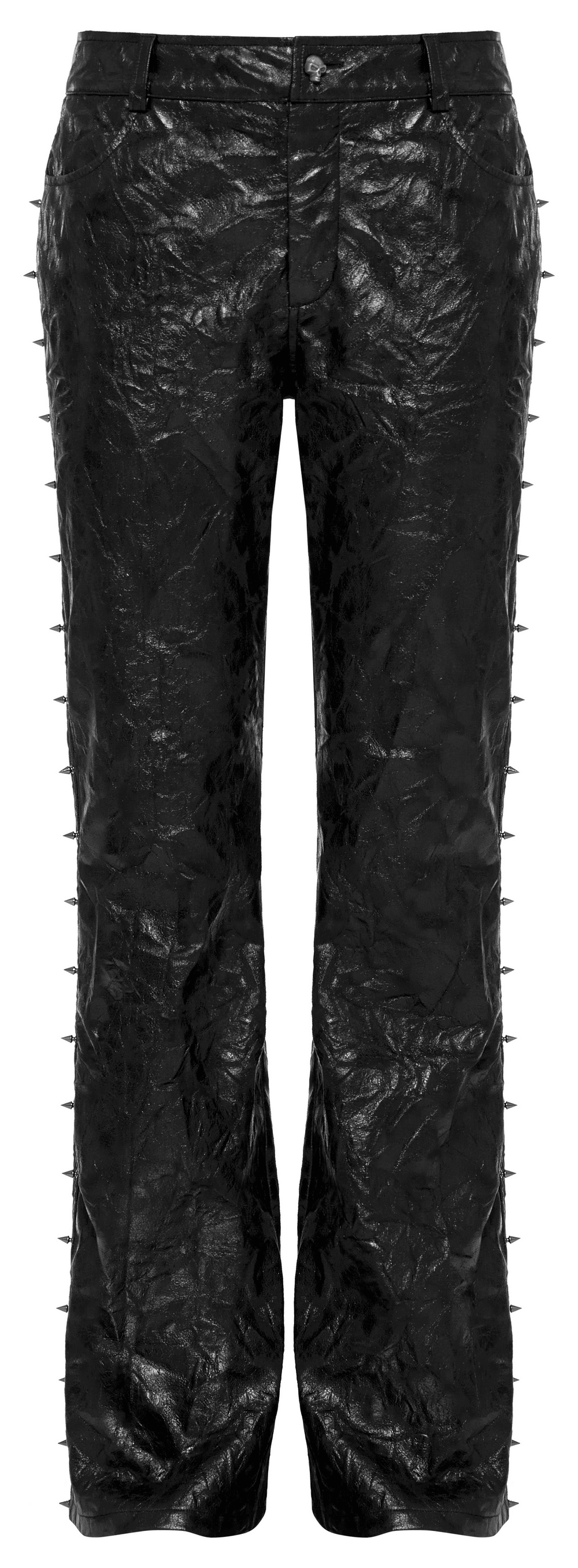 Edgy Black Faux Leather Spiked Goth Pants for Punk Fashion