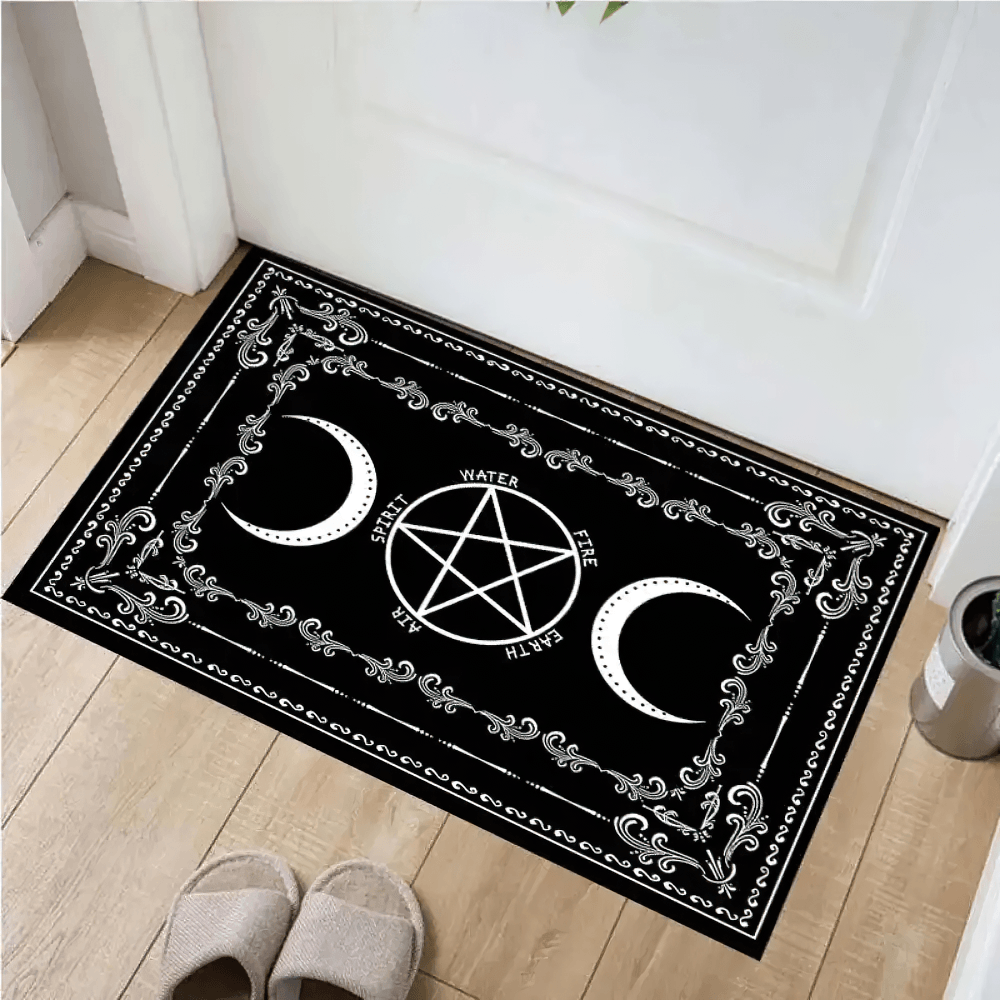 Tapis de sol antidérapant Lune gothique et pentagramme