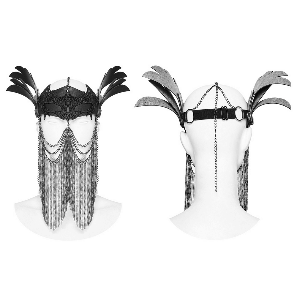 Gothic Punk Lace and Leather Mask with Wing Accents