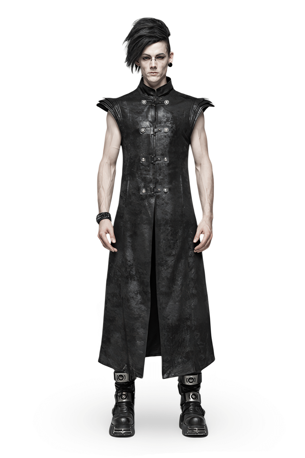 Stock américain de cape longue en cuir noir style gothique avec boucle ...
