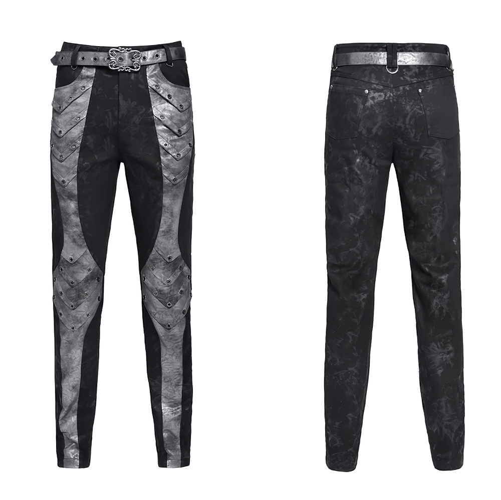 Pantalon gothique punk pour hommes avec panneaux à œillets argentés