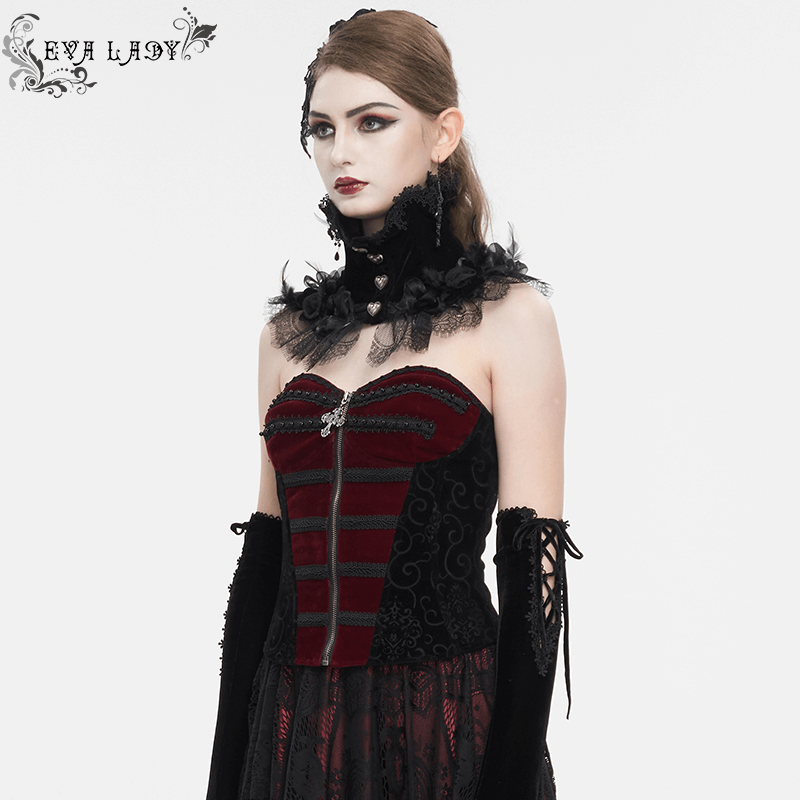Women's Velvet Overbust Corset with Lace-up Back