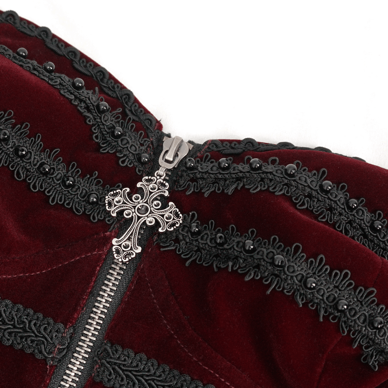 Women's Velvet Overbust Corset with Lace-up Back