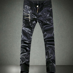 Motorcycle Leather Pants for Men / Black Skinny Jeans in Rock Style ...
